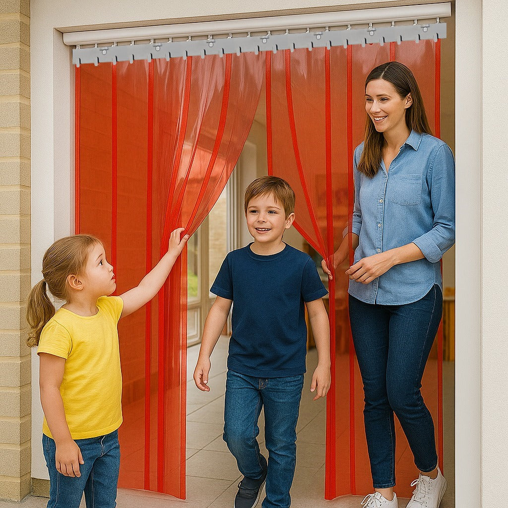 Transparent Red PVC Strip Curtain Kit QuickMount | Child-Safe School UK